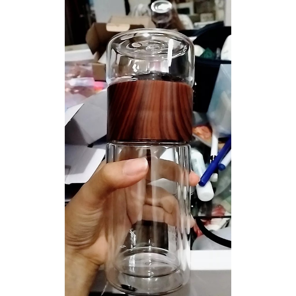 Jual Botol Air Teh Minum Portabel Kaca Dinding Ganda Filter Infuser Teh ...