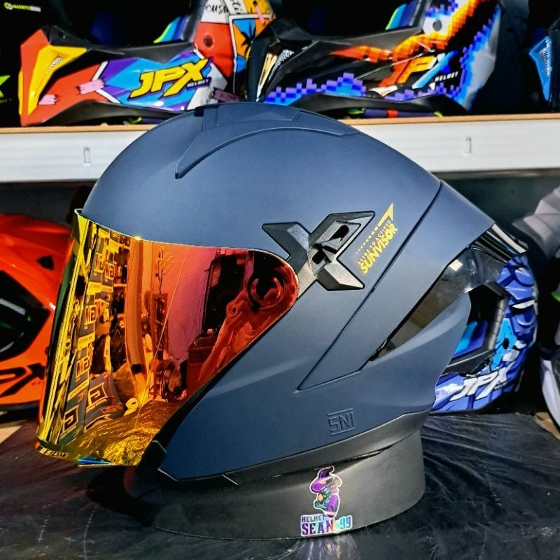 Jual HELM JPX NOVA X V2 SOLID DEEP BLUE DOFF HALF FACE DOUBLE VISOR ...