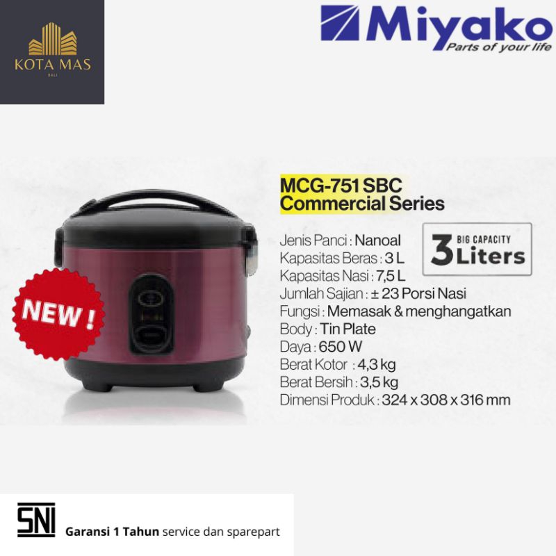 Jual Magic Com Jar 3 Liter Miyako MCM751SBC 3kg Rice Cooker Big ...