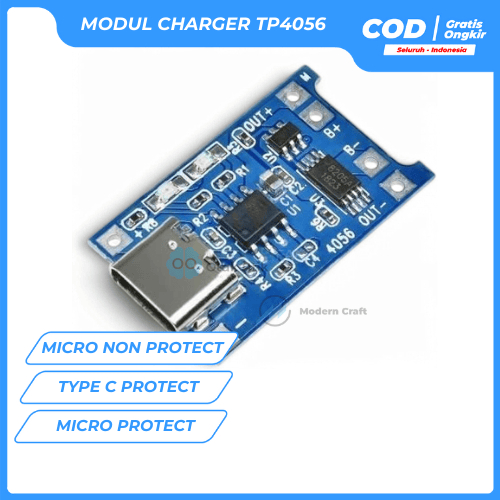 Jual TP4056 MODUL CHARGER BATERAI 18650 MICRO USB, PROTECT, TYPE C 5V ...