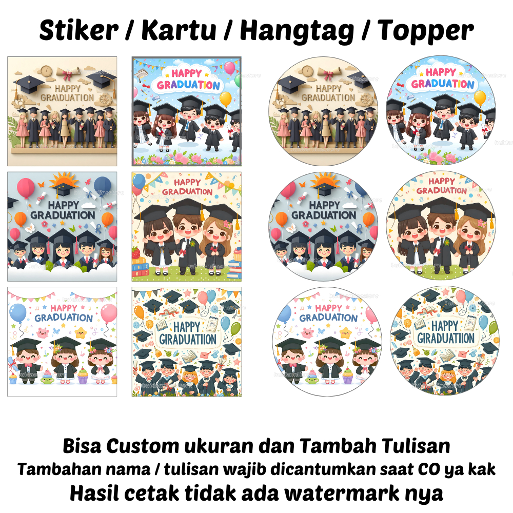 Jual Sticker Stiker / Kartu Ucapan / Topper / Hangtag Happy Graduation ...