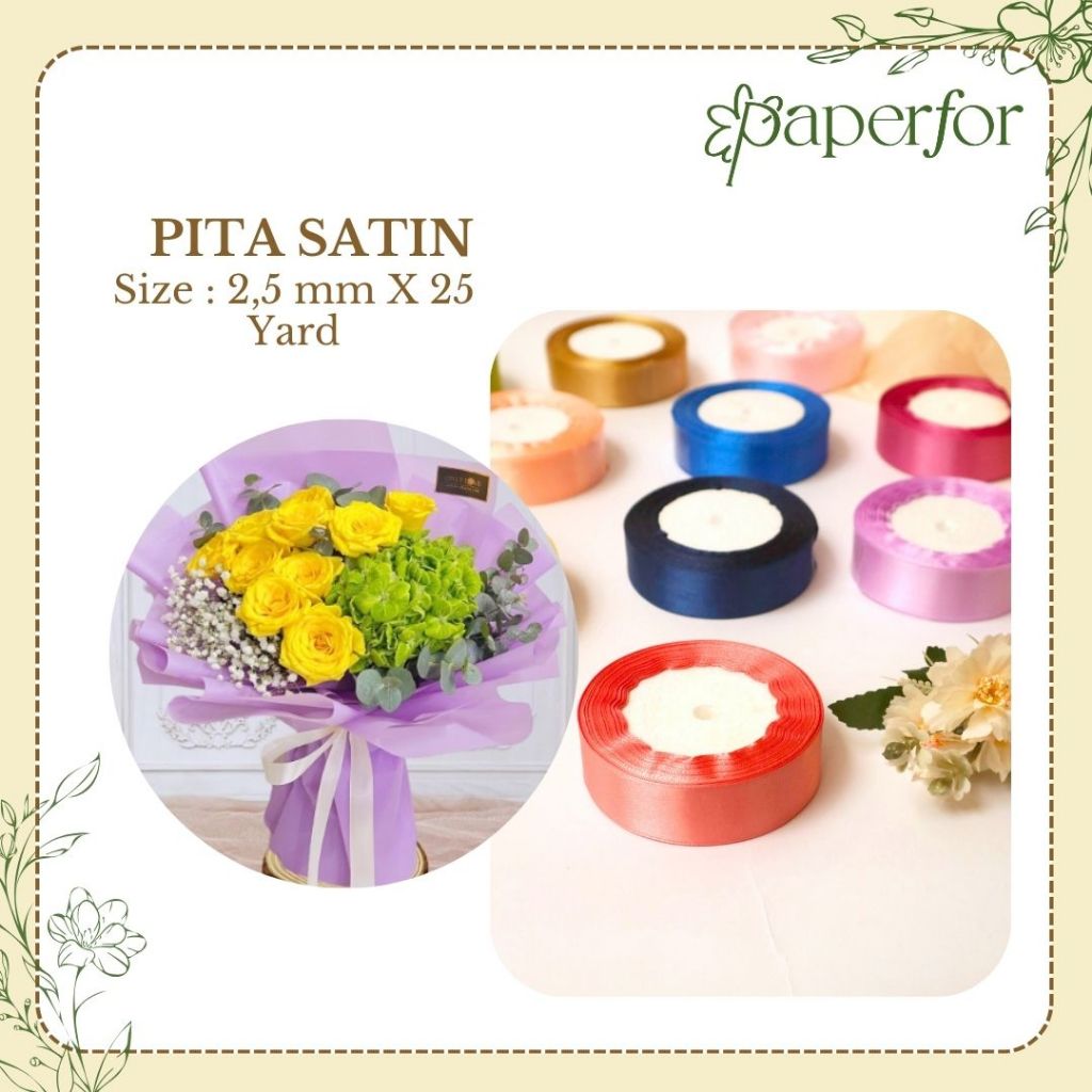 Jual Pita Satin 2.5cm 25 yard Pita Buket Bunga / Pita hiasan | Shopee ...
