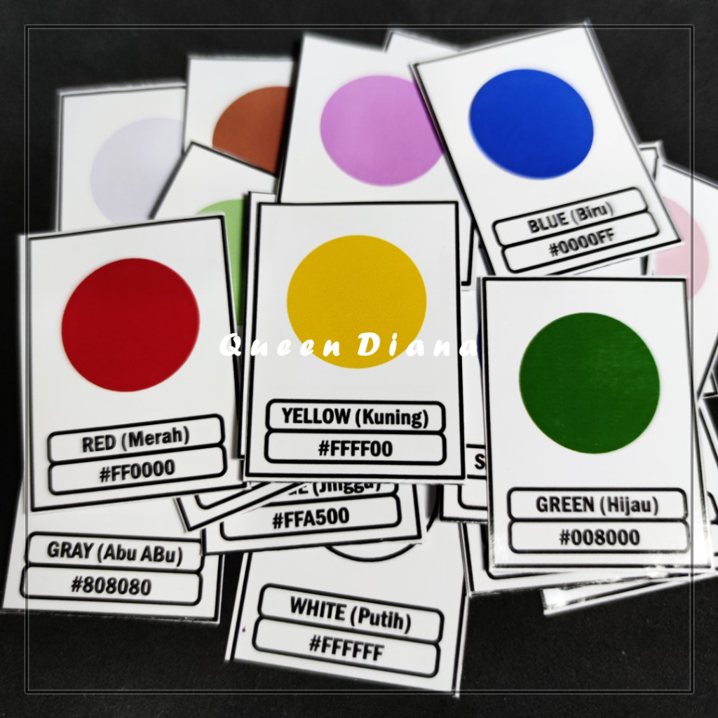 Jual stiker warna dengan nama bahasa inggris dan kode hex isi 25 pcs ...