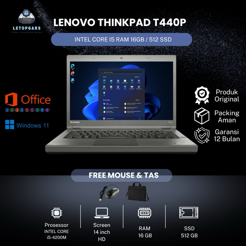 Jual LAPTOP LENOVO THINKPAD T440P CORE I5 RAM 16 / 512 SSD | Shopee Indonesia
