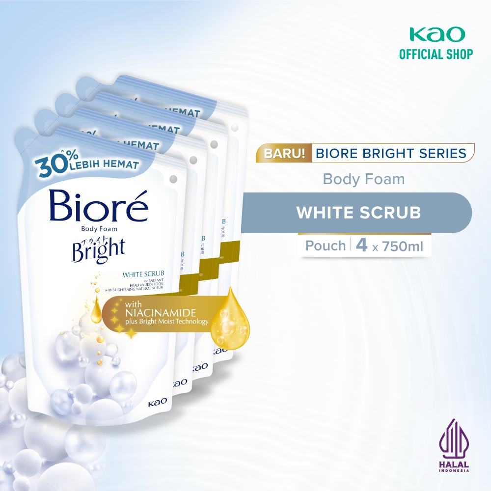 Jual Biore Bright Body Foam Sabun Mandi Cair White Scrub 750 ml x 4 ...
