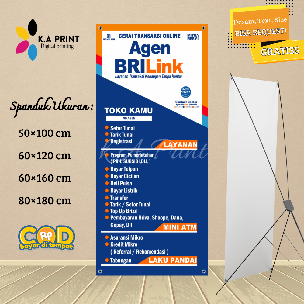 Jual Cetak SPANDUK BANNER Agen BRI Link Mitra Resmi Biru Oranye MMT ...