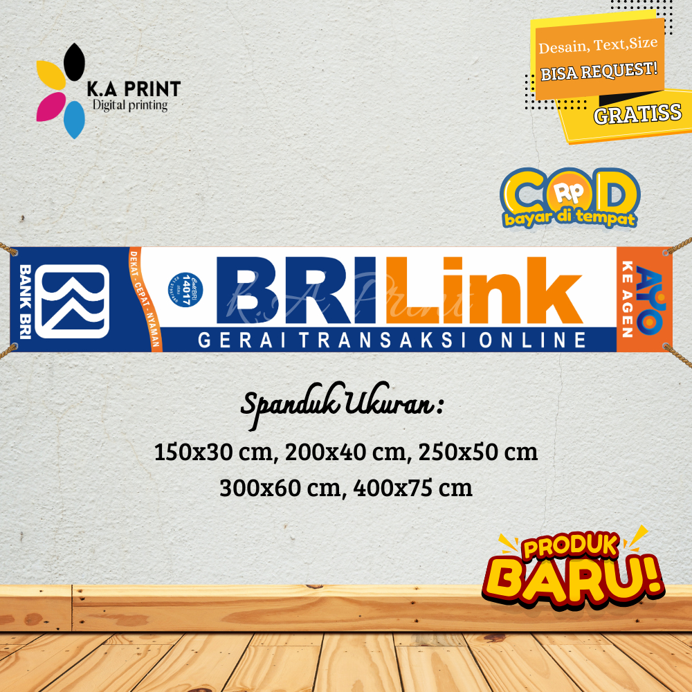 Jual Cetak Spanduk Banner Agen BRI Link Mitra Resmi Biru Oranye MMT ...