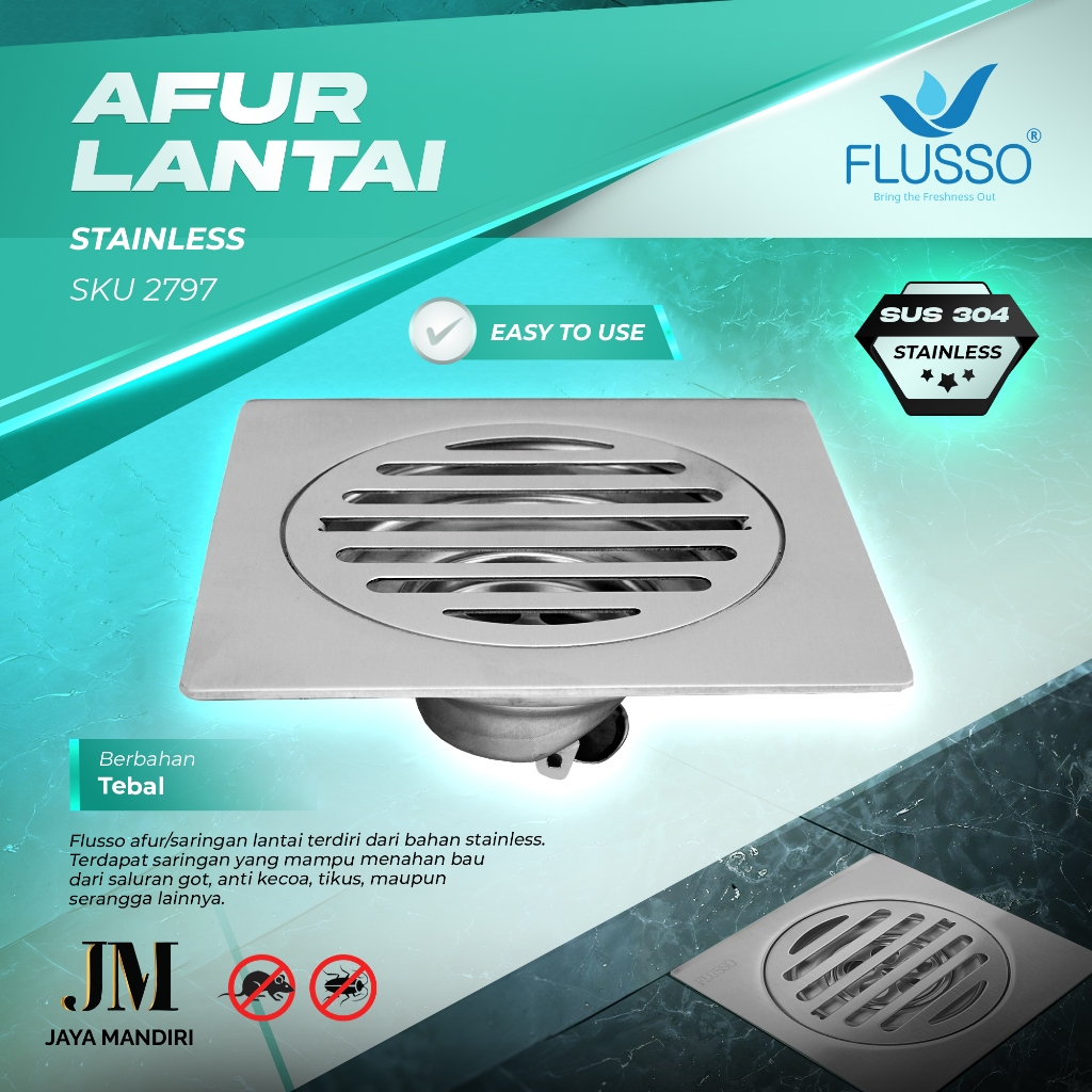 Jual Flusso Floor Drain Afur Saringan Got Lantai Kamar Mandi Stainless ...