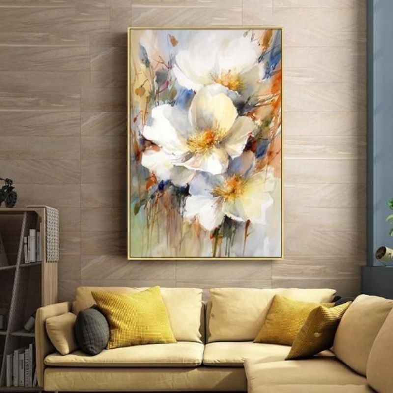 Jual Lukisan Bunga Putih Teksture Modern Dinding Tebal Abstrak Ruangan ...