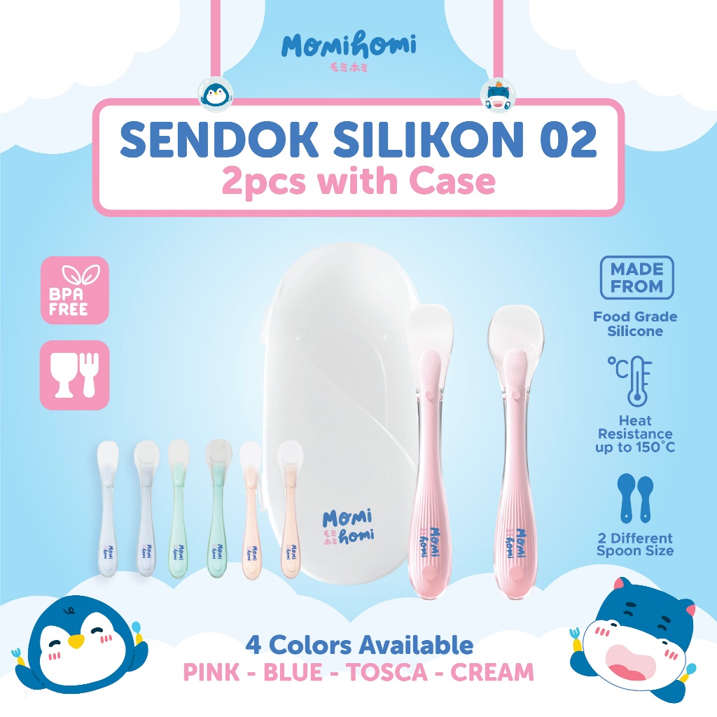 Jual MOMI HOMI AUTHORIZED Sendok Makan Bayi 02 Silikon Isi 2 pcs Sendok ...