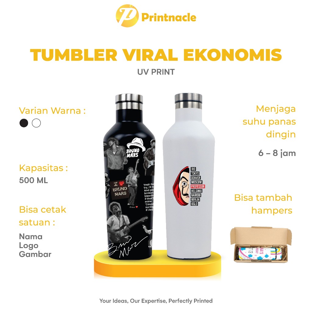 Jual Custom Tumbler Viral Ekonomis 500ml Stainless Cetak UV Print ...