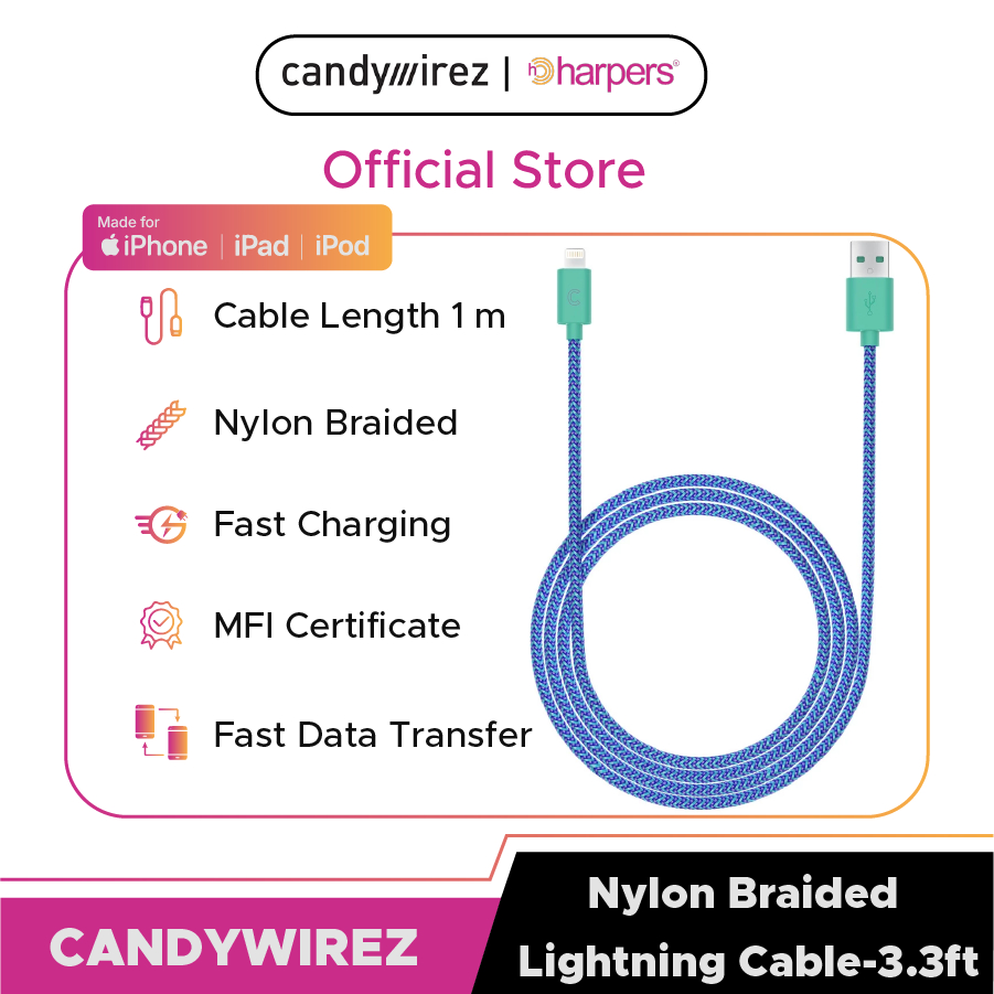 Jual CANDYWIREZ Nylon braided lightning cable 3.3ft /1m kabel data ...