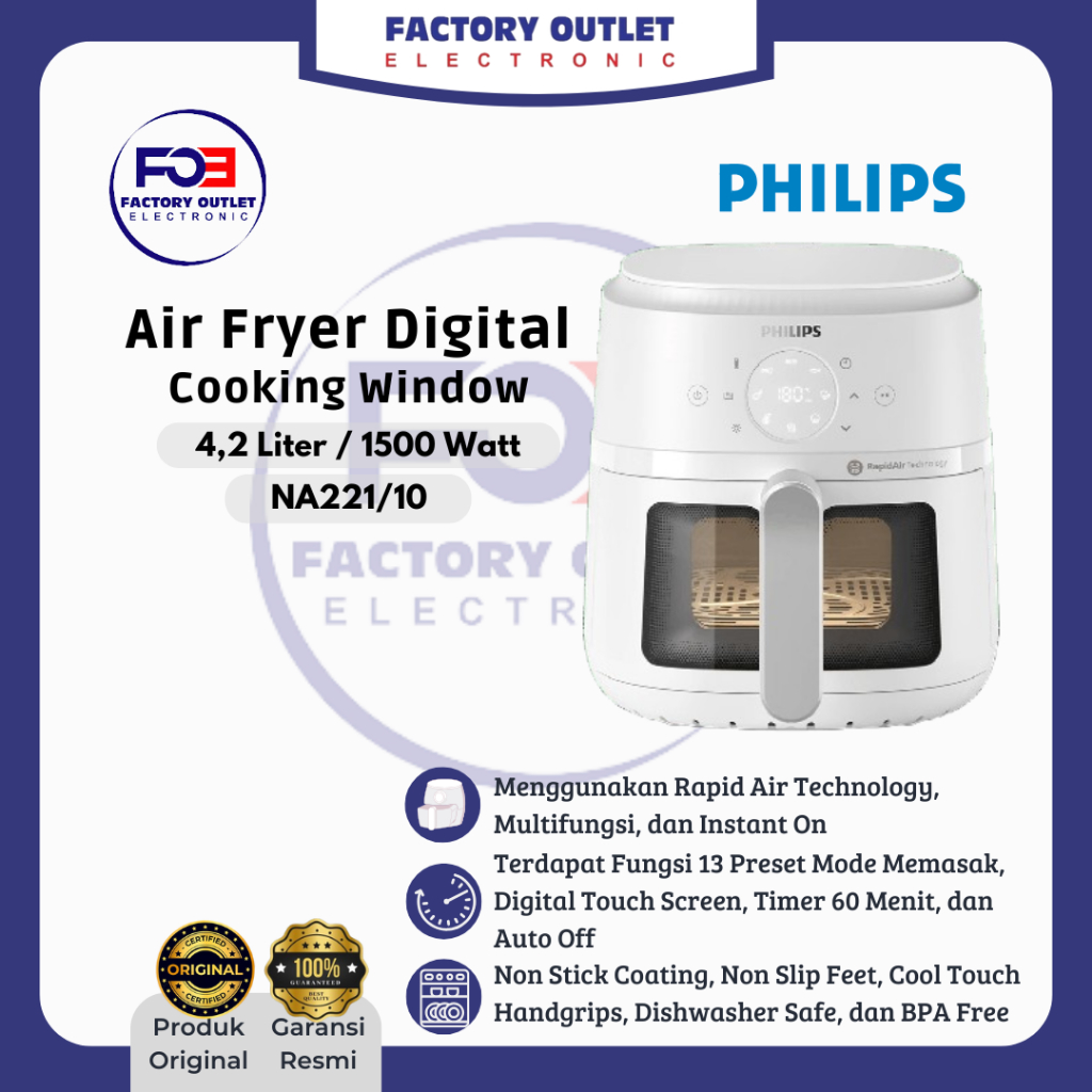 Jual PHILIPS NA221/10 NA221 / 10 Airfryer Digital Transparan Air Fryer 13 in 1 2000 Series 4,2 ...