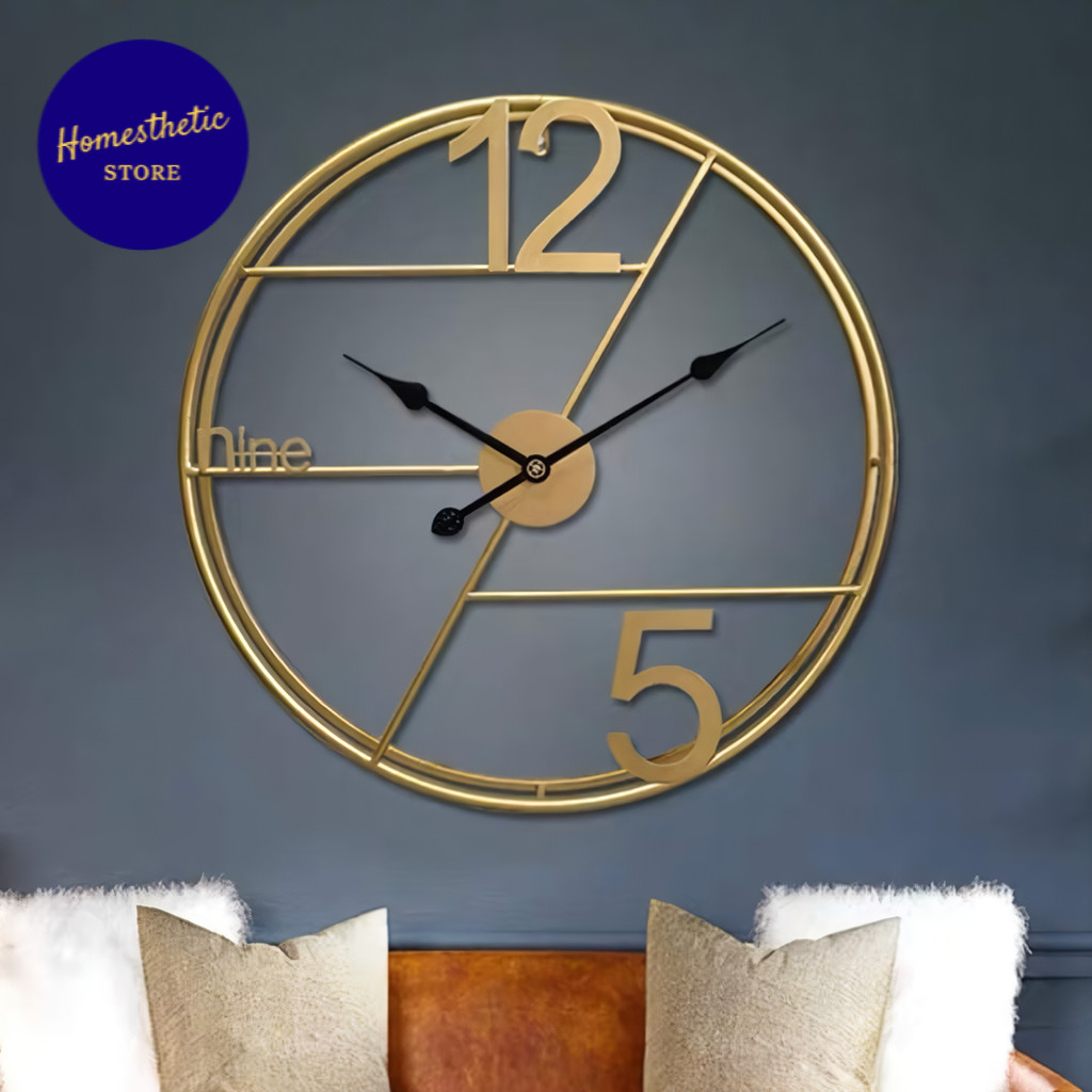 Jual Jam Dinding Besar Gold Bulat Besi Metal Artistic Creative Modern ...