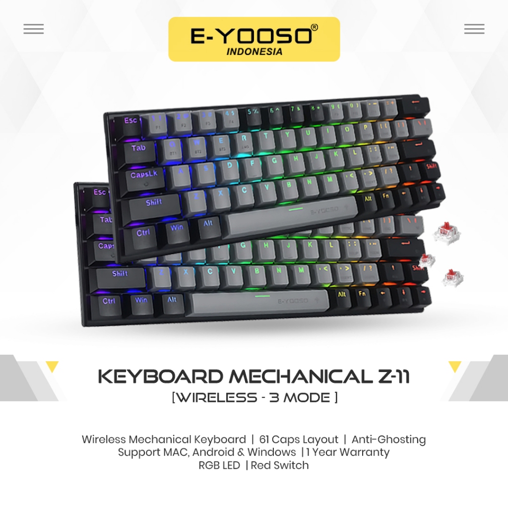 Jual E-YOOSO Z11 Mechanical Gaming Keyboard Wireless|Wired 3 Mode ...