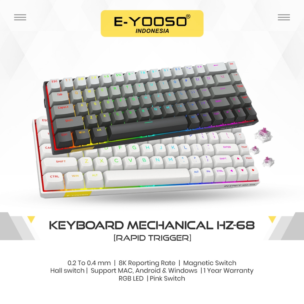 Jual E-YOOSO HZ68 Keyboard Gaming Mechanical E-YOOSO HZ68 Hall Effect ...