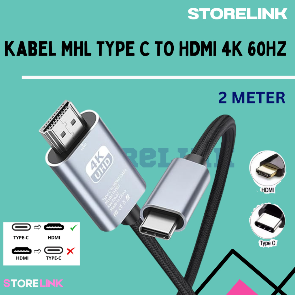 Jual KABEL TYPE C TO HDMI 4K 60Hz 2 Meter UHD Box Biru KABEL MHL Hp ke ...
