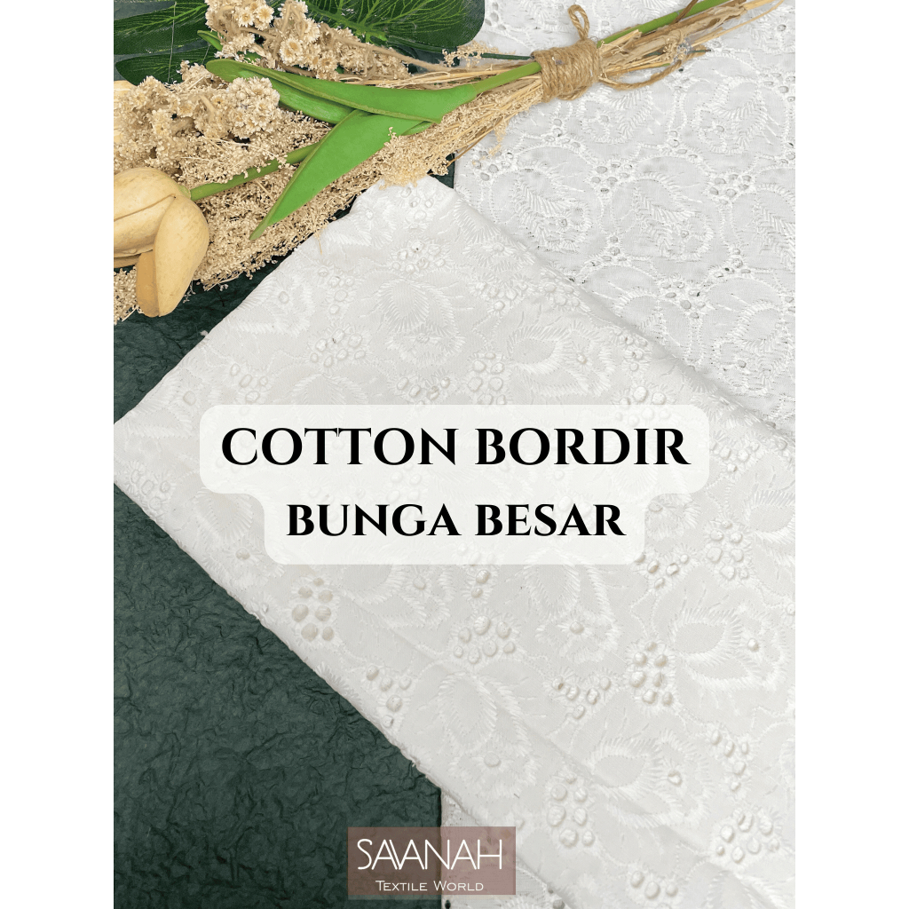 Jual 0,5 meter Kain KATUN / COTTON PARIS BORDIR BUNGA BESAR/KATBOL ...