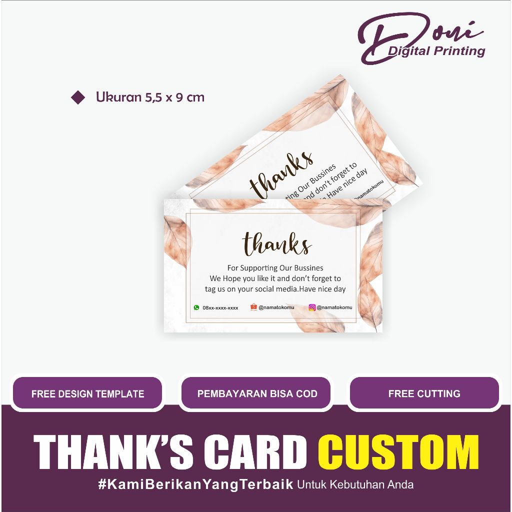 Jual Cetak Thank You Card / Thankyou Card Custom / Kartu Ucapan / Bahan Art Carton | Shopee ...