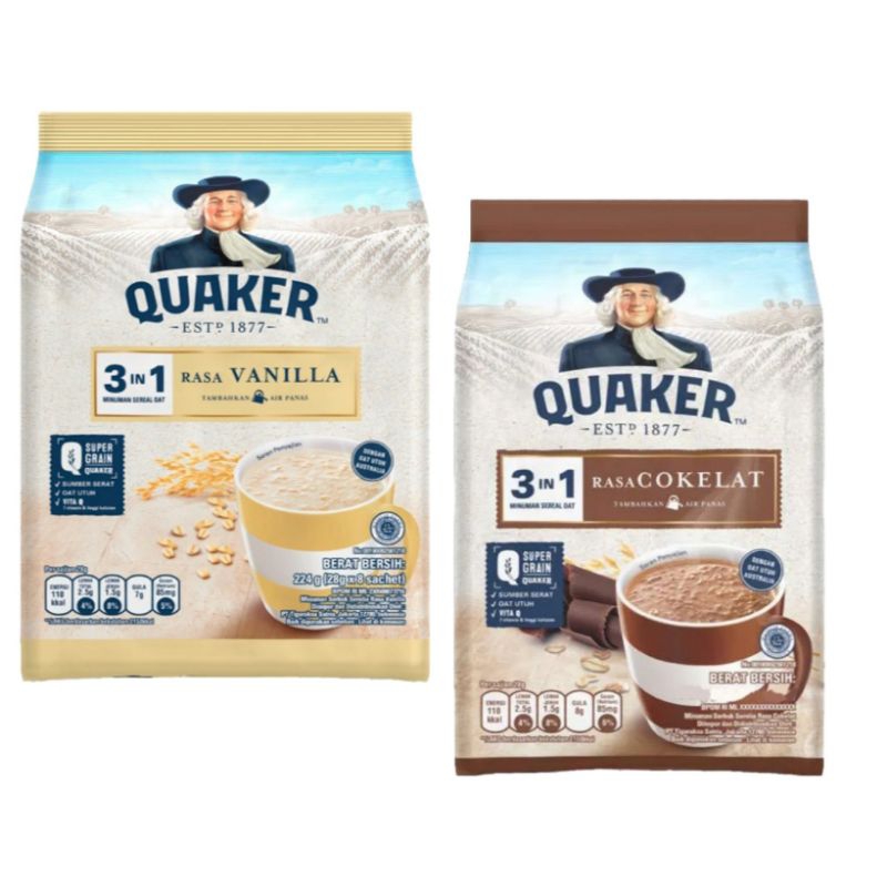 Jual Quaker Oatmeal 3in1 Rasa Cokelat Matcha vanilla Sachet isi 8 ...