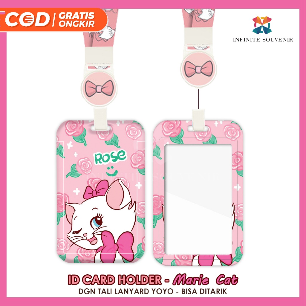 Jual (N017) ID Card Holder Tali Yoyo Marie Cat Disney / Nametag Yoyo Kucing / Tali Bisa Ditarik ...