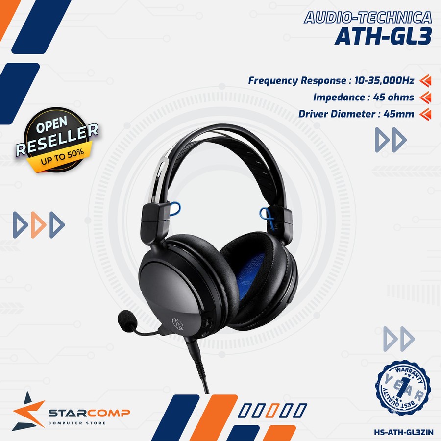 Jual Audio-Technica ATH-GL3 ZIN Gaming Headset High-Fidelity Closed ...