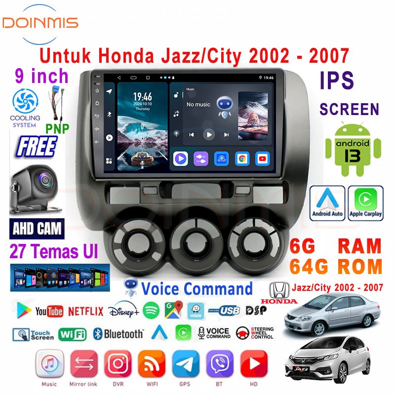 Jual Honda Jazz/City 2002-2007 | 6G+64G Android 13 Head Unit 9 Inch IPS ...