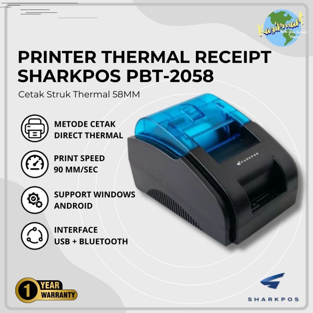 Jual Printer Bluetooth Thermal 58mm Sharkpos PBT2058 RPP02N USB ...