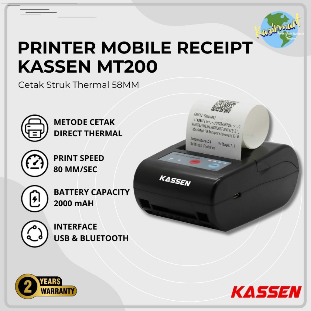 Jual Kassen MT200 Mobile Printer Bluetooth 58mm Portable MT 200 MT 200 RPP02N Cetak Struk PPOB ...