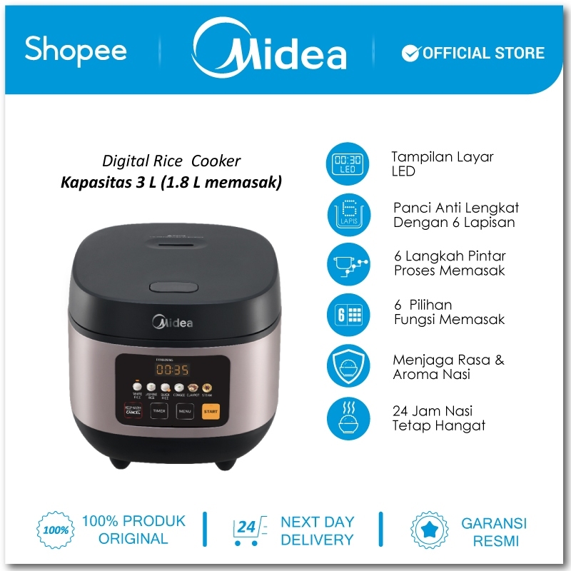 Jual Midea Rice Cooker Digital 1.8 Liter Magic Com Panci Batu Non ...