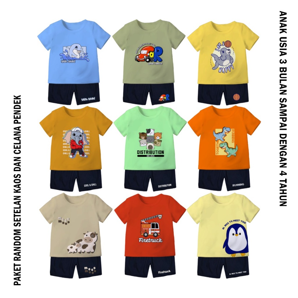 Jual Paket Random Isi 3 Setelan Baju Kaos Dan Celana Pendek Anak - Yuki ...