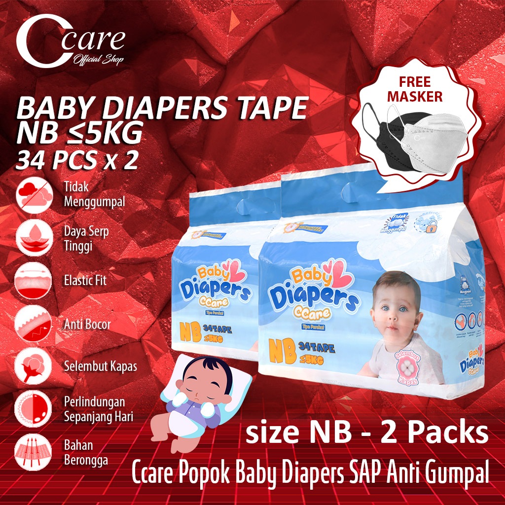 Jual [2 PACK] CCARE POPOK BABY DIAPERS SAP ANTI GUMPAL SIZE NB free ...