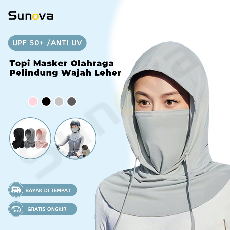 Jual Sunova Masker Anti UV Syal Leher Dan Topi Tiga-dalam-satu Sutra Es Seluruh Wajah Dapat ...