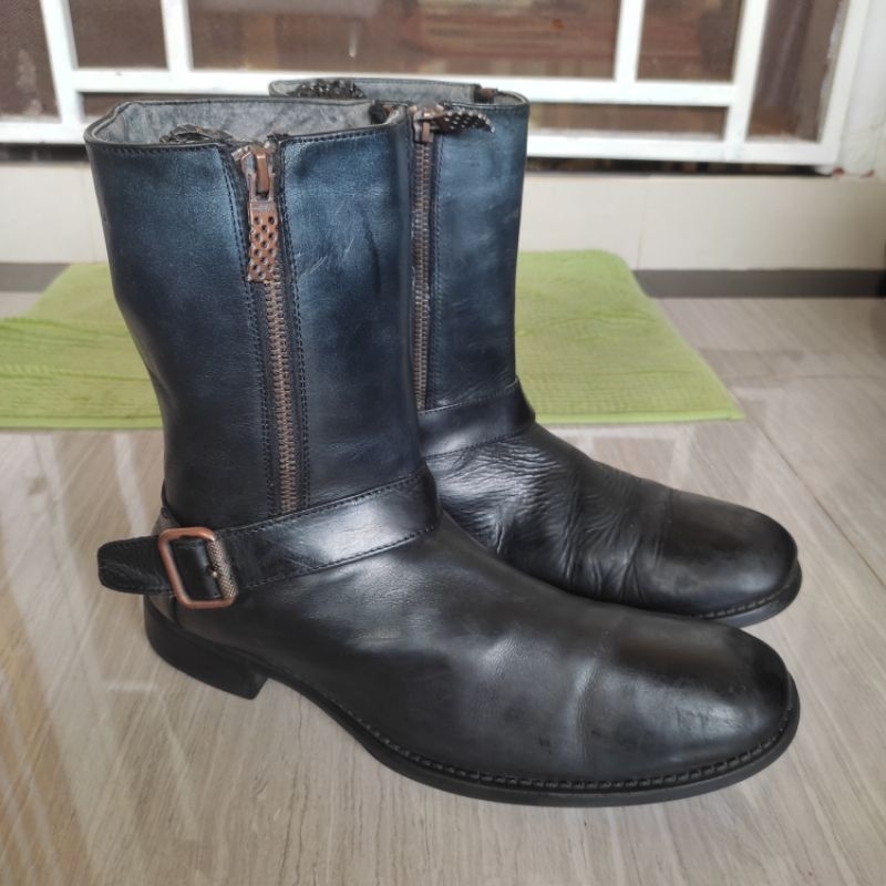Jual KENNETH COLE Reaction Harness Buckle Zipper High Boots Full Black ...