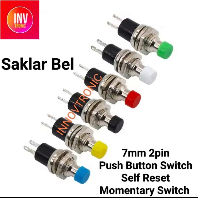 Jual 7mm 2Pin Self Reset Momentary Switch Iron Push Button Saklar Bel ...