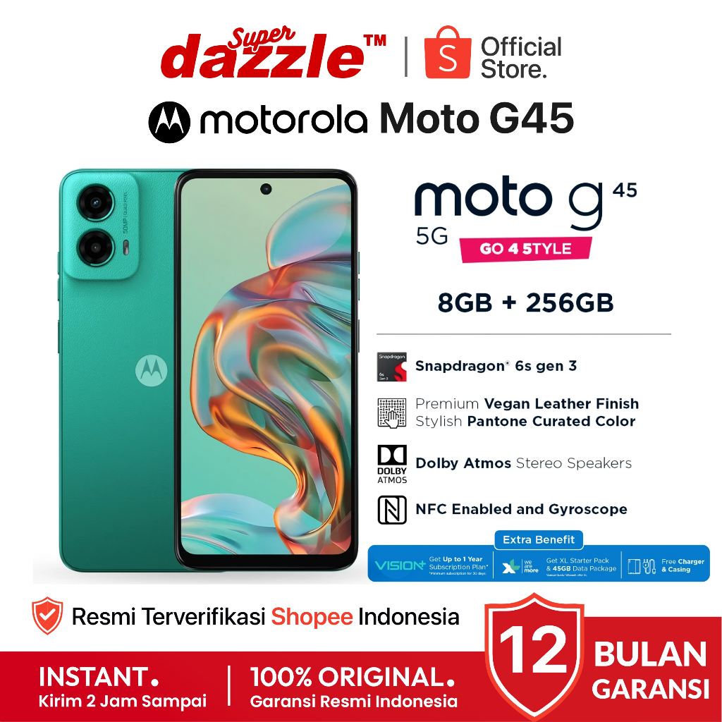 Jual [ TERLARIS ] HP MOTOROLA G45 5G 8/256 GB NFC Snapdragon 6s Gen 3 ...