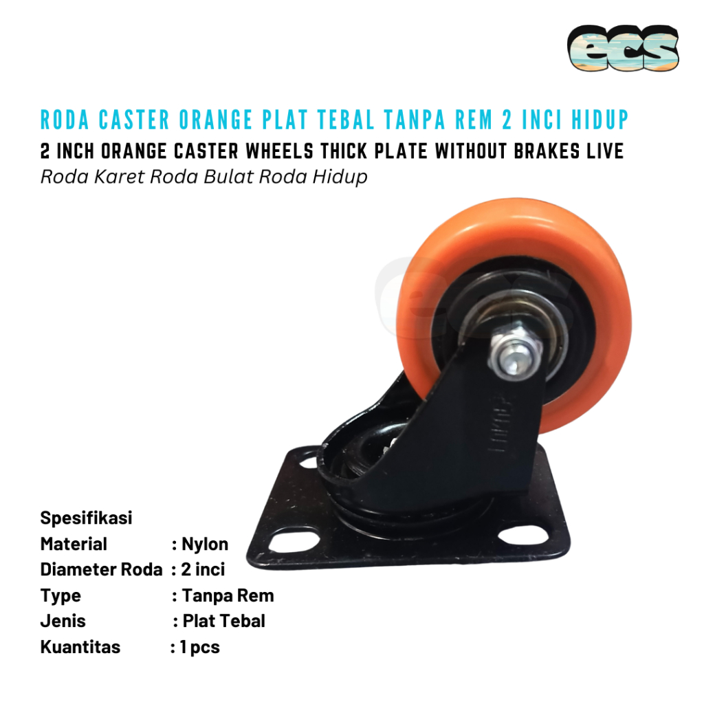Jual ECS Shop Roda Caster Hidup Orange 2 Inci Plat Tebal Tanpa Rem ...