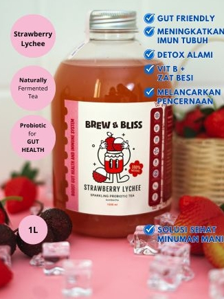 Jual Kombucha Strawberry Lychee 1 Liter - Teh Fermentasi Rasa Stroberi ...