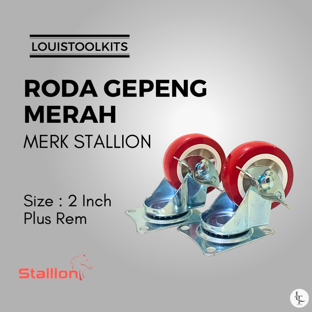 Jual Roda Merah 2" Inch Roda Casters Troli / Roda Gepeng Merah PLUS Rem ...