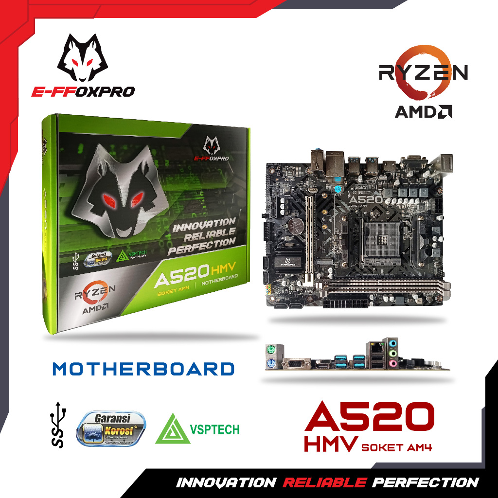 Jual Motherboard E-ffoxpro A520HMV ( AM4 / A520 / DDR4 ) Effoxpro A520 ...
