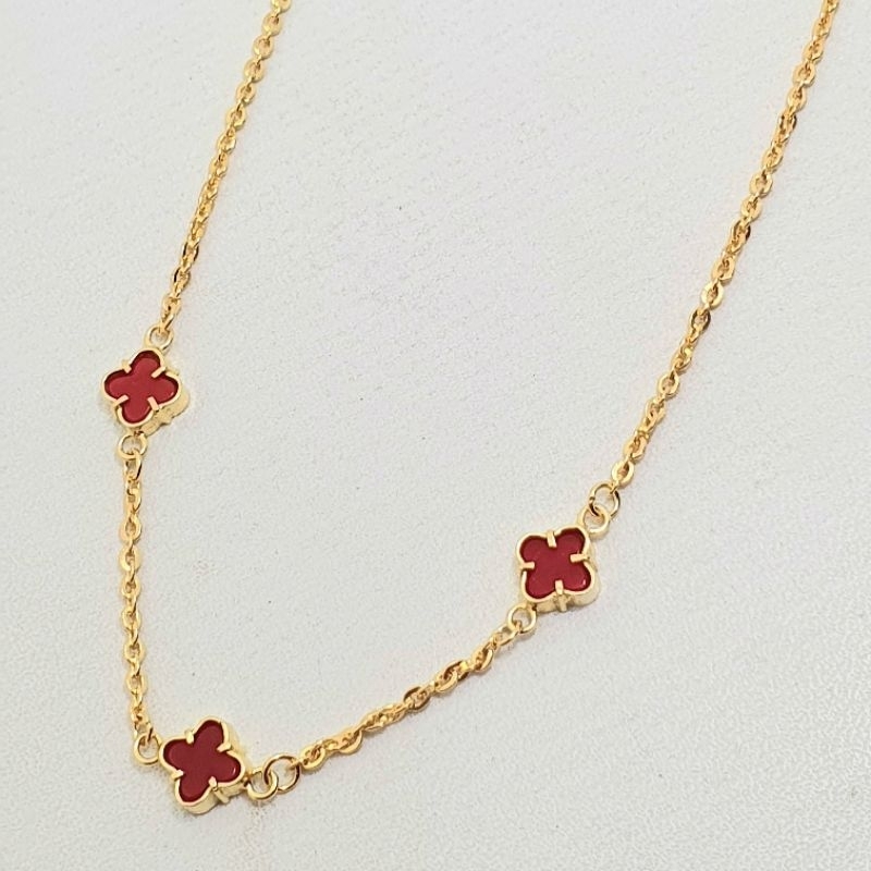 Jual Kalung Rante Nori Emas Muda Clover Tiga Merah 3 Gram | Shopee ...