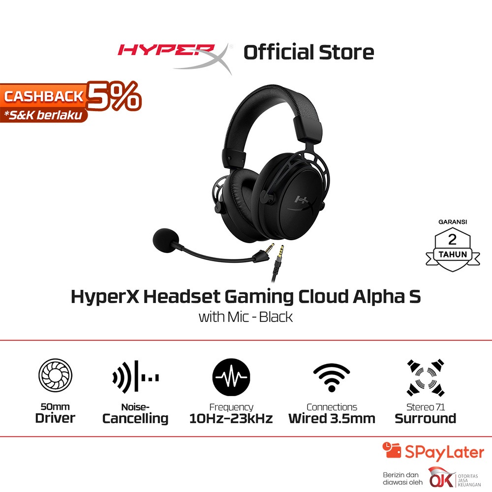 Jual HyperX Headset Gaming Cloud Alpha S - Black Wired Noise Cancelling ...