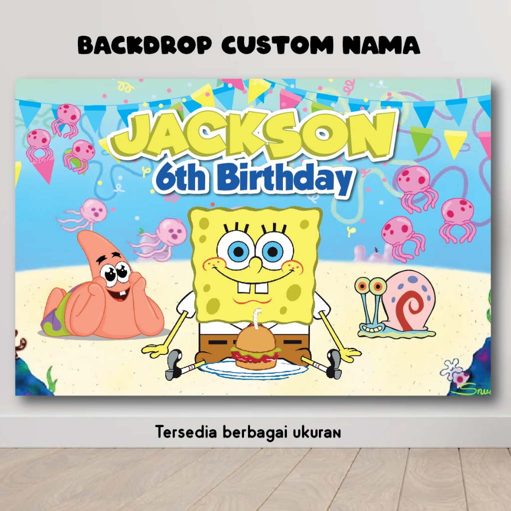 Jual BACKDROP SPONGEBOB SQUAREPANTS BIRTHDAY BACKGROUND ULANG TAHUN ...