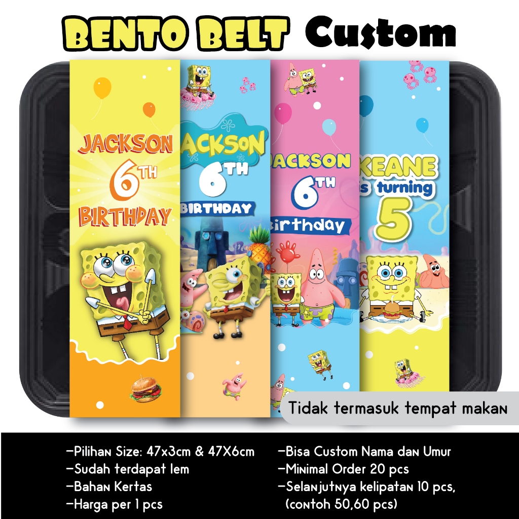 Jual BENTO BELT SPONGEBOB SQUAREPANTS PAPER BELT ULTAH CUSTOM NAMA ...