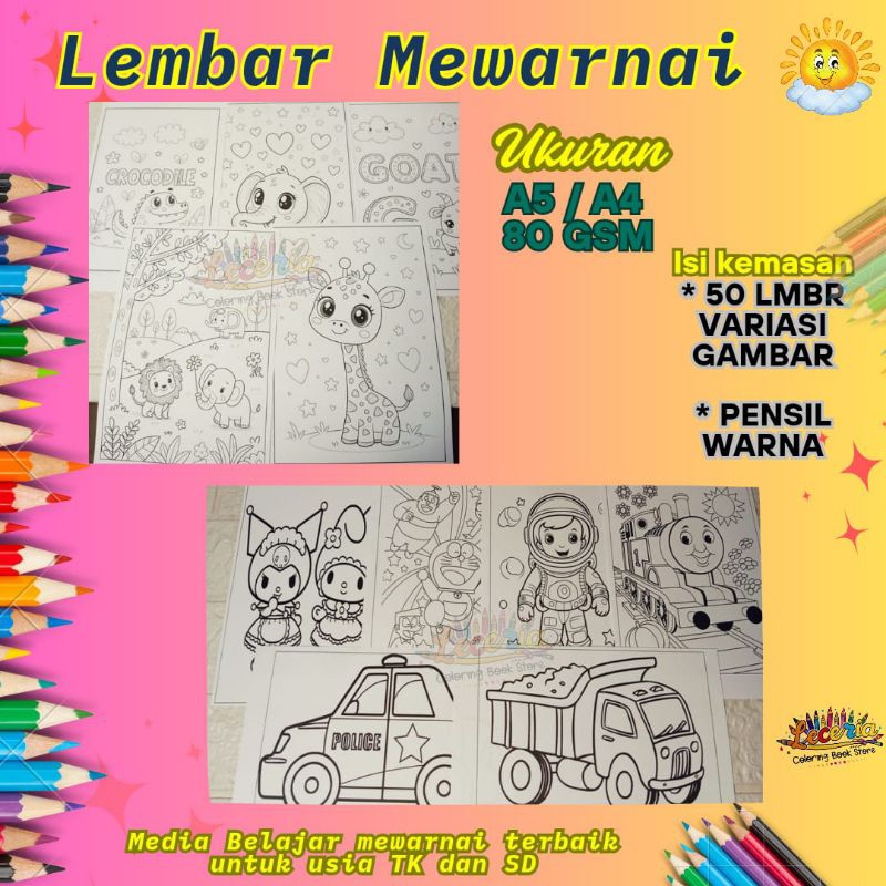 Jual 50 lembar aktivitas mewarnai random FREE pewarna | Shopee Indonesia