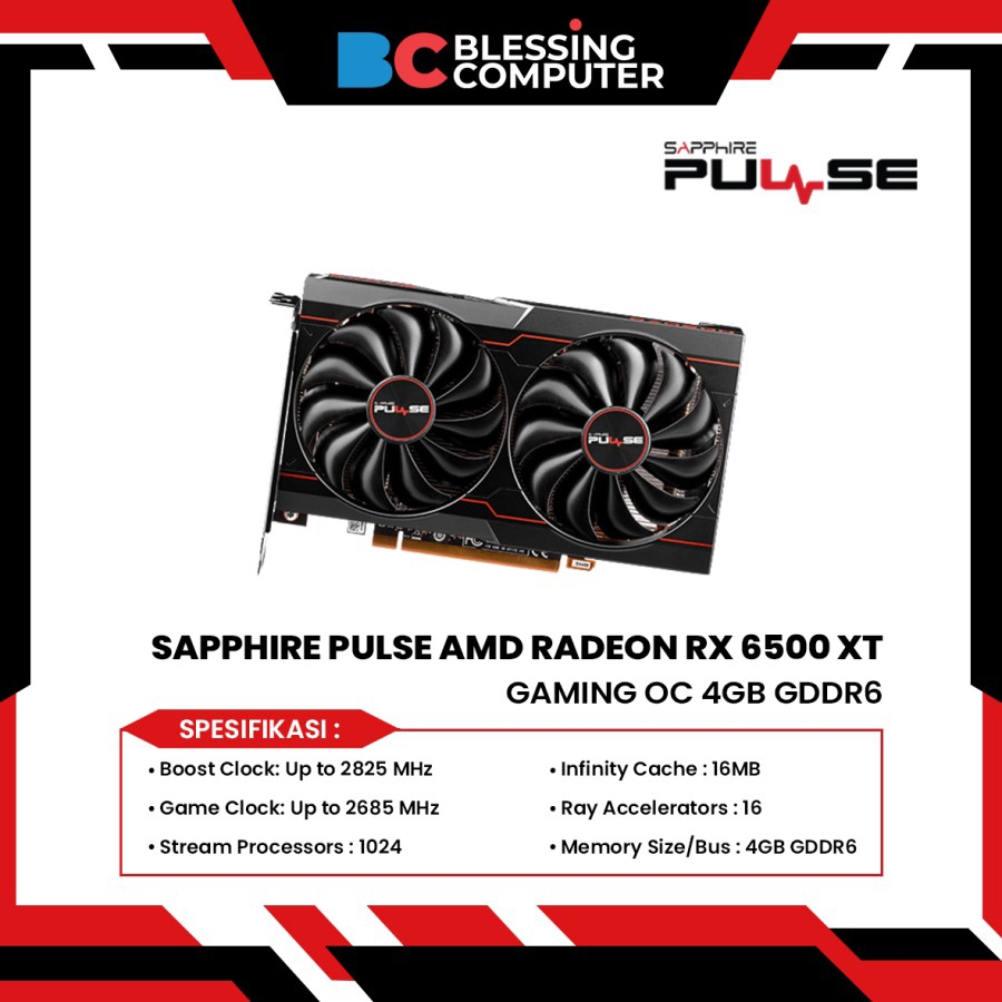 Jual VGA SAPPHIRE PULSE AMD RADEON RX 6500 XT GAMING OC 4GB GDDR6 ...