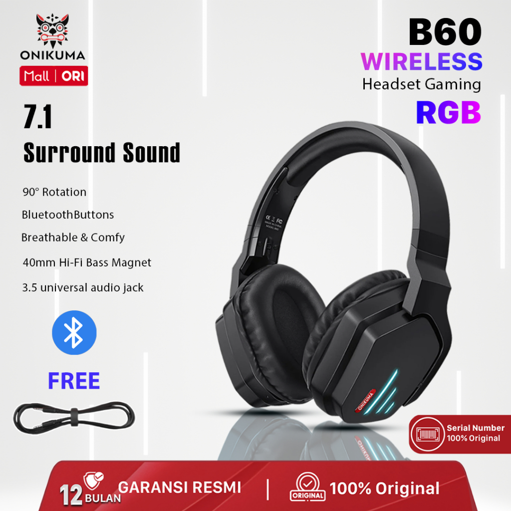 Jual ONIKUMA B60 Headphone Gaming Hitam Wireless Bluetooth Original ...