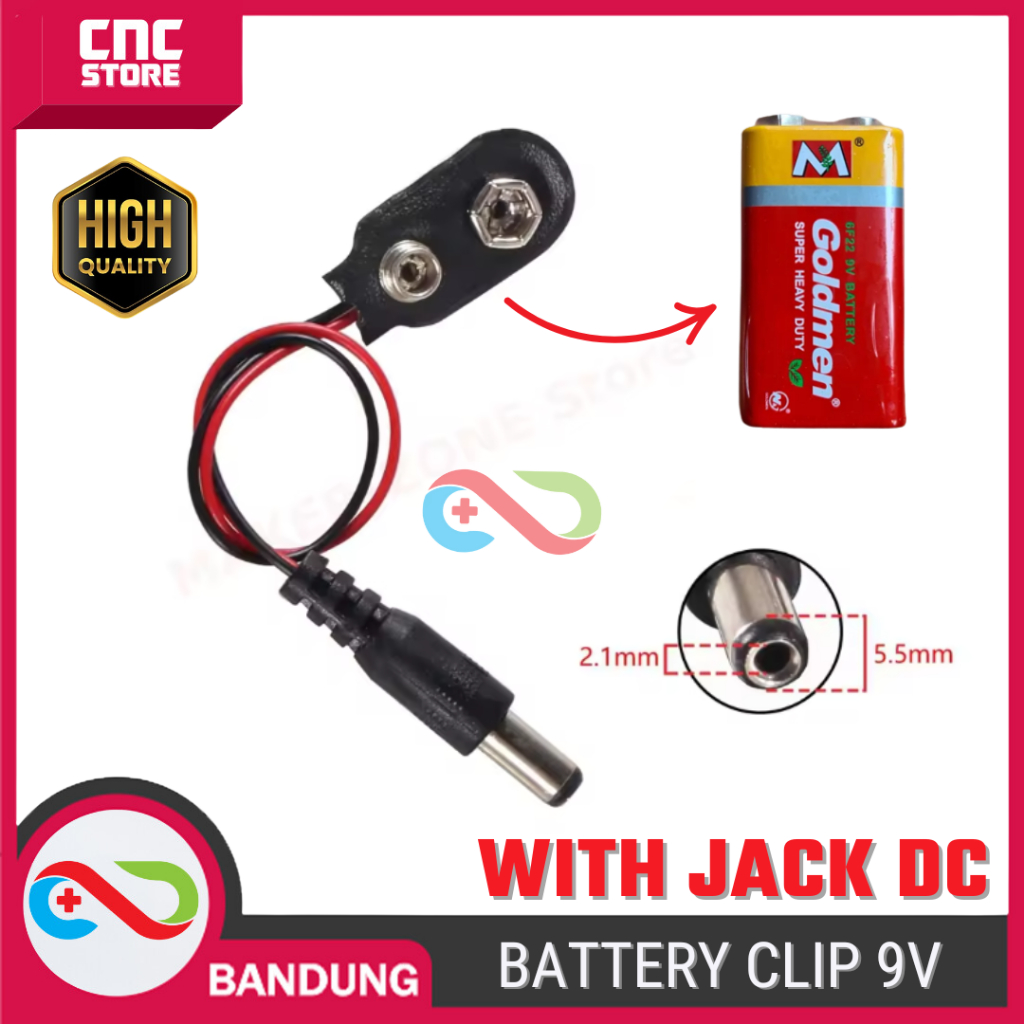 Jual 9V Battery Clip Adapter dengan DC Jack – Konektor Baterai 9V untuk ...