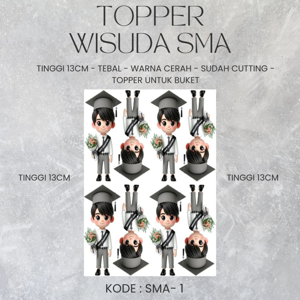 Jual 24PCS TOPPER WISUDA SMA / TOPPER GRADUATION TINGGI 13CM / TOPPER ...