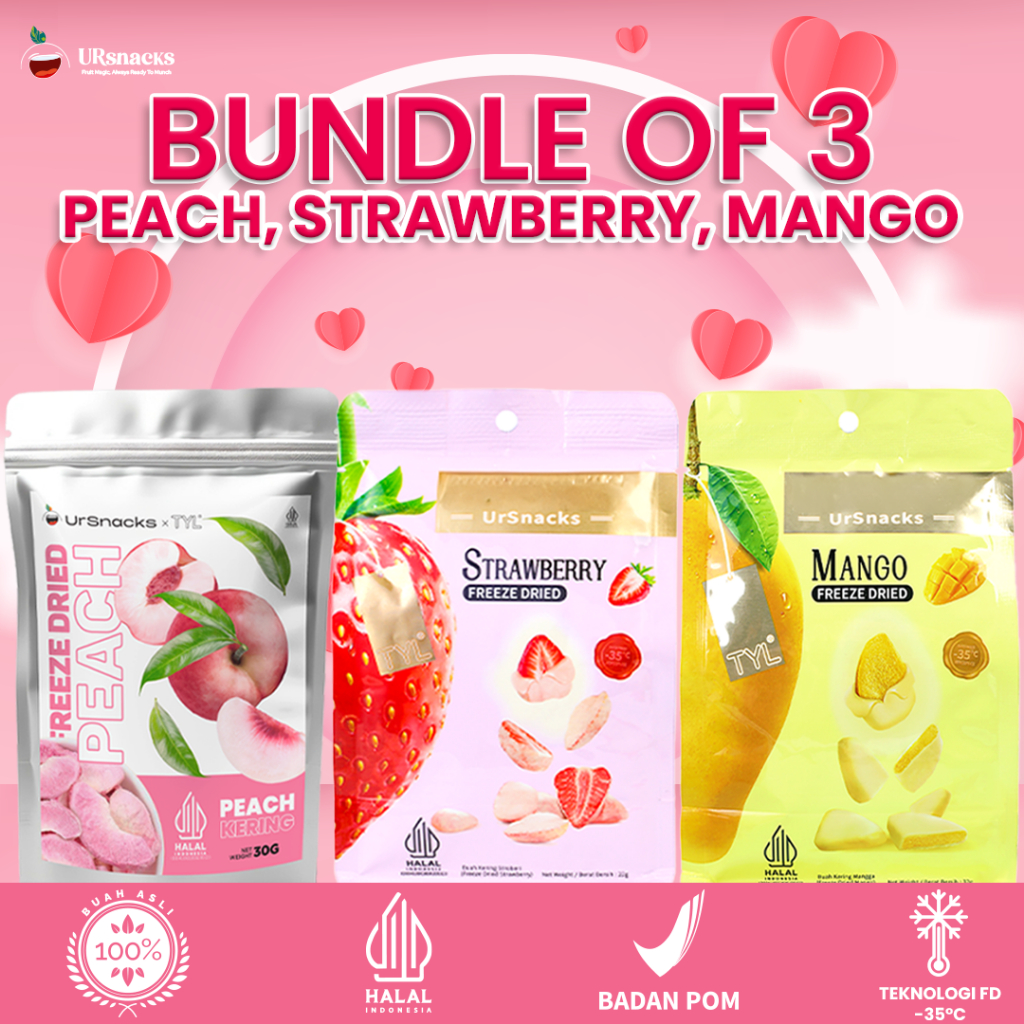 Jual URSNACKS Bundle Of 3 - Freeze Dried Keripik Buah Peach + Strawberry + Mangga | Shopee Indonesia